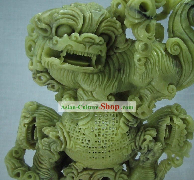 Chinese Classical Natural Qingtian Jade Lion King Sculpture | Buy ...